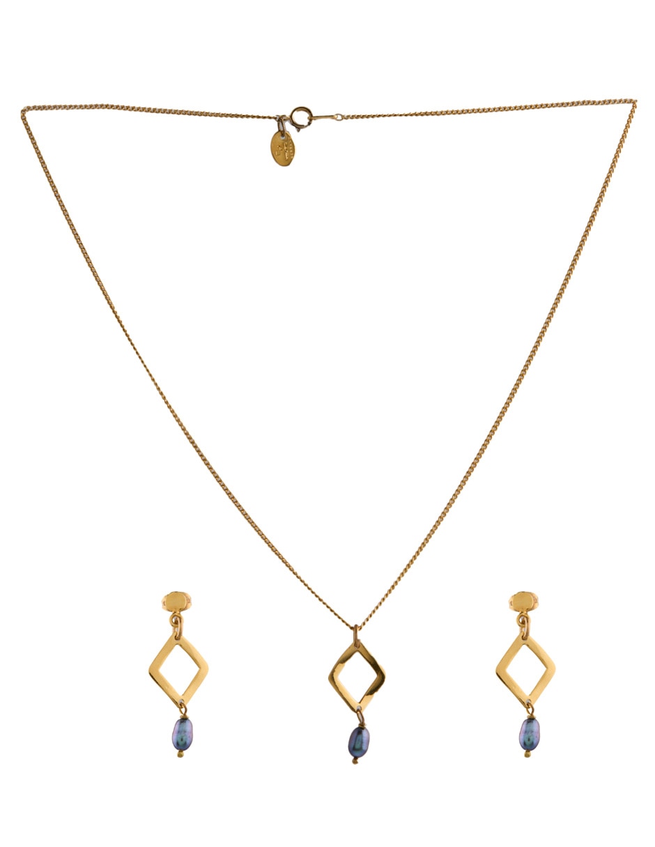 Aretes y collar de rombo Mauricio Serrano Jewelry de plata P 925 perla